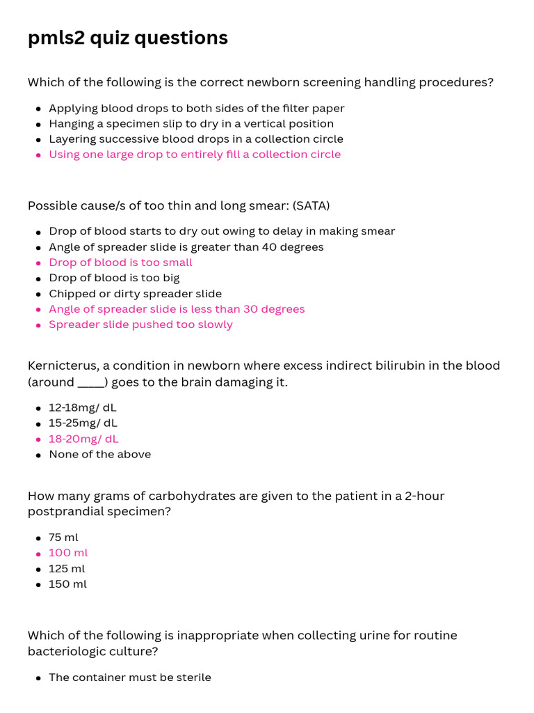 Pmls2 Quiz Questions | PDF | Infection | Bacteria