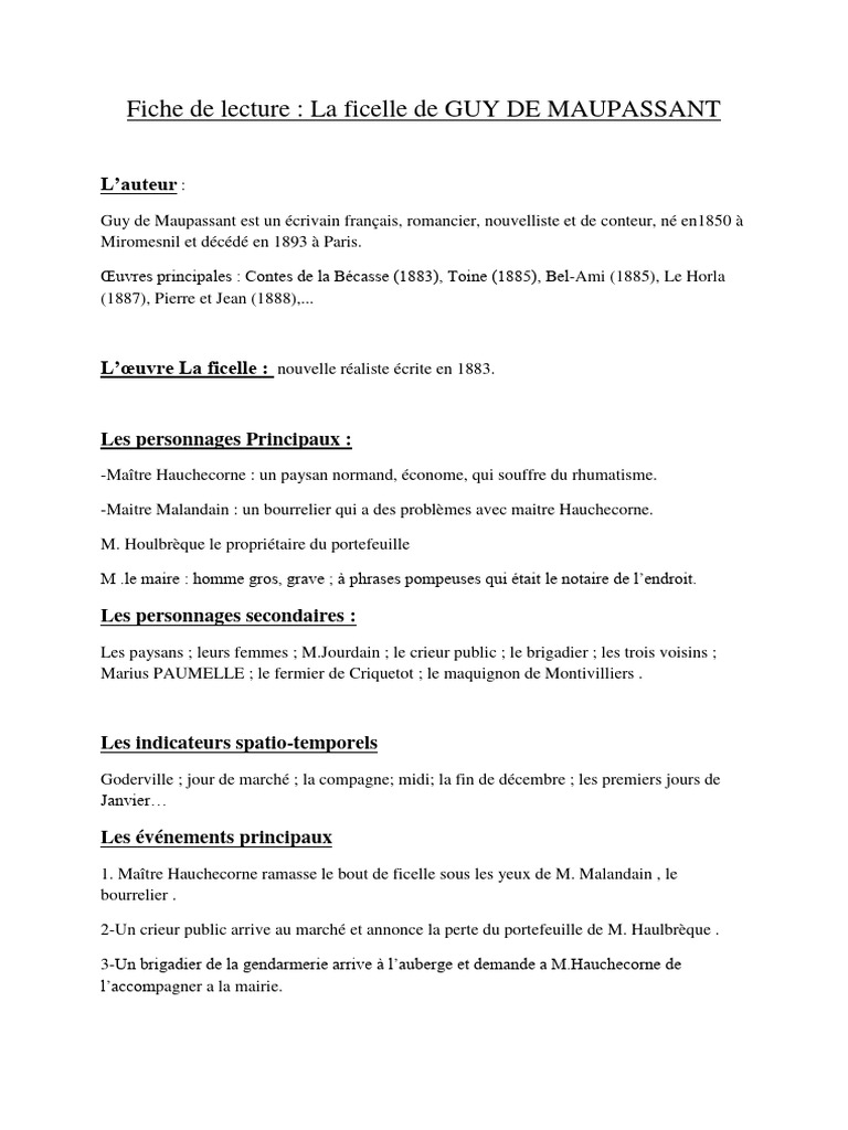 Fiche de Lecture LA FICELLE | PDF