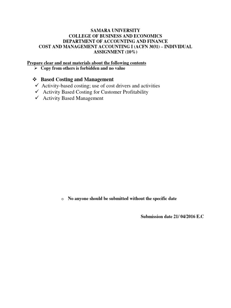 Cost and Management Accounting I - Individual Assignment | PDF