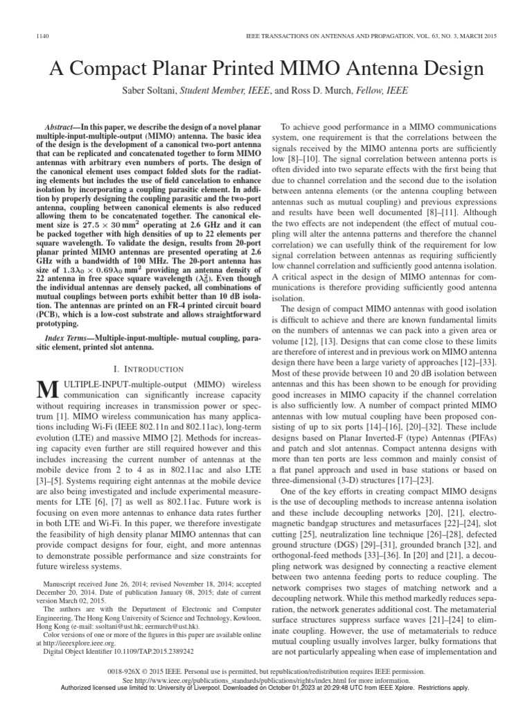 A Compact Planar Printed MIMO Antenna Design | PDF