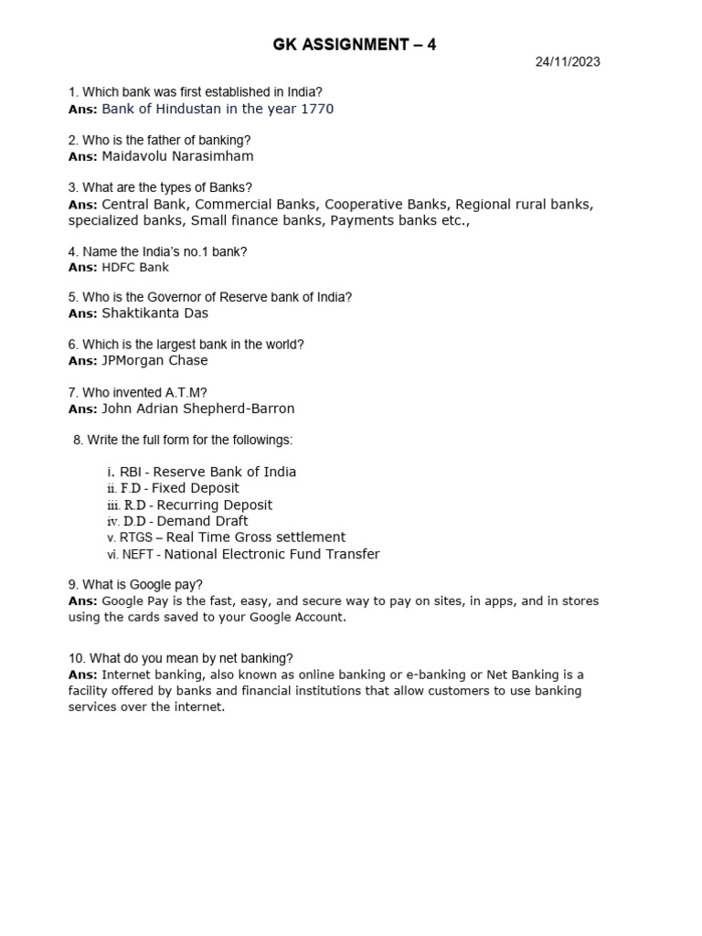 GK Assignment 4 5 6 | PDF