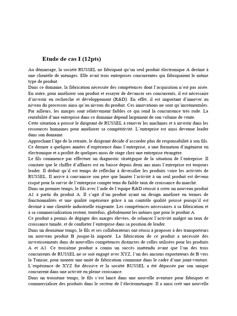 Etudes de Cas Management Stratégique | PDF