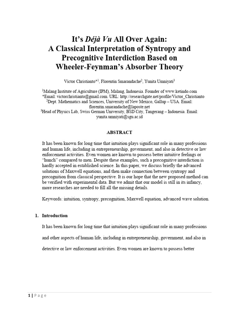 Syntropy, Precognition & Maxwell's Theory | PDF