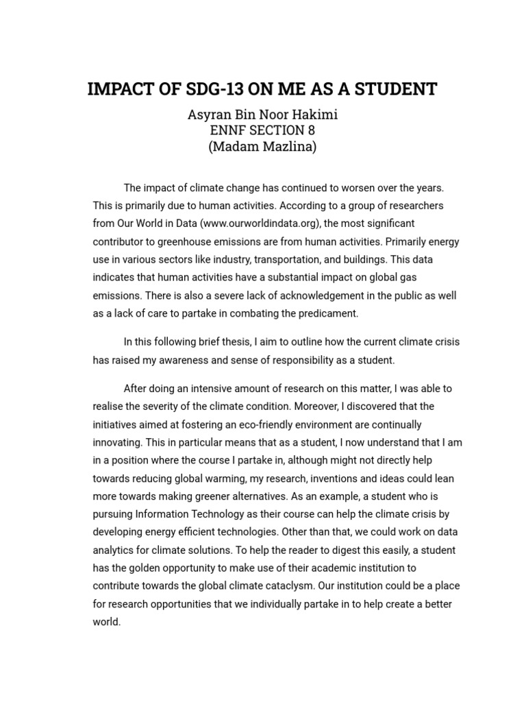 Essay SDG-13 IMPACT ON ME | PDF