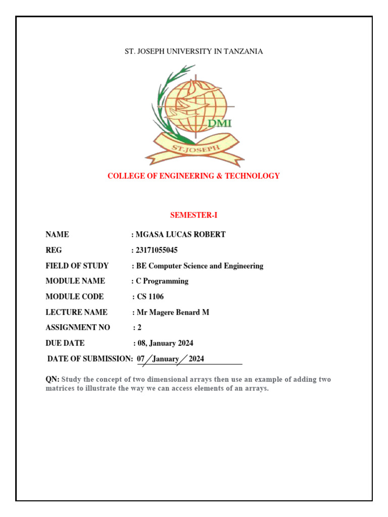 Mgasa Lucas (2D Array) | PDF | Technology & Engineering