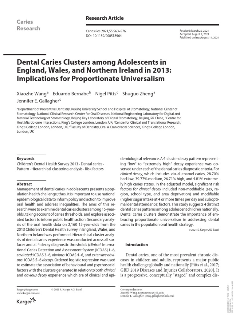 Dental Caries Clusters Among Adolescents in England, Wales, and ...