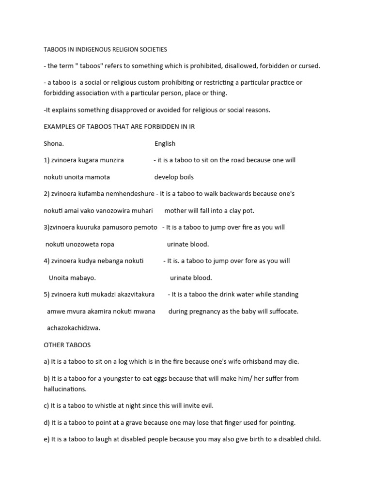 Taboos in Indig | PDF