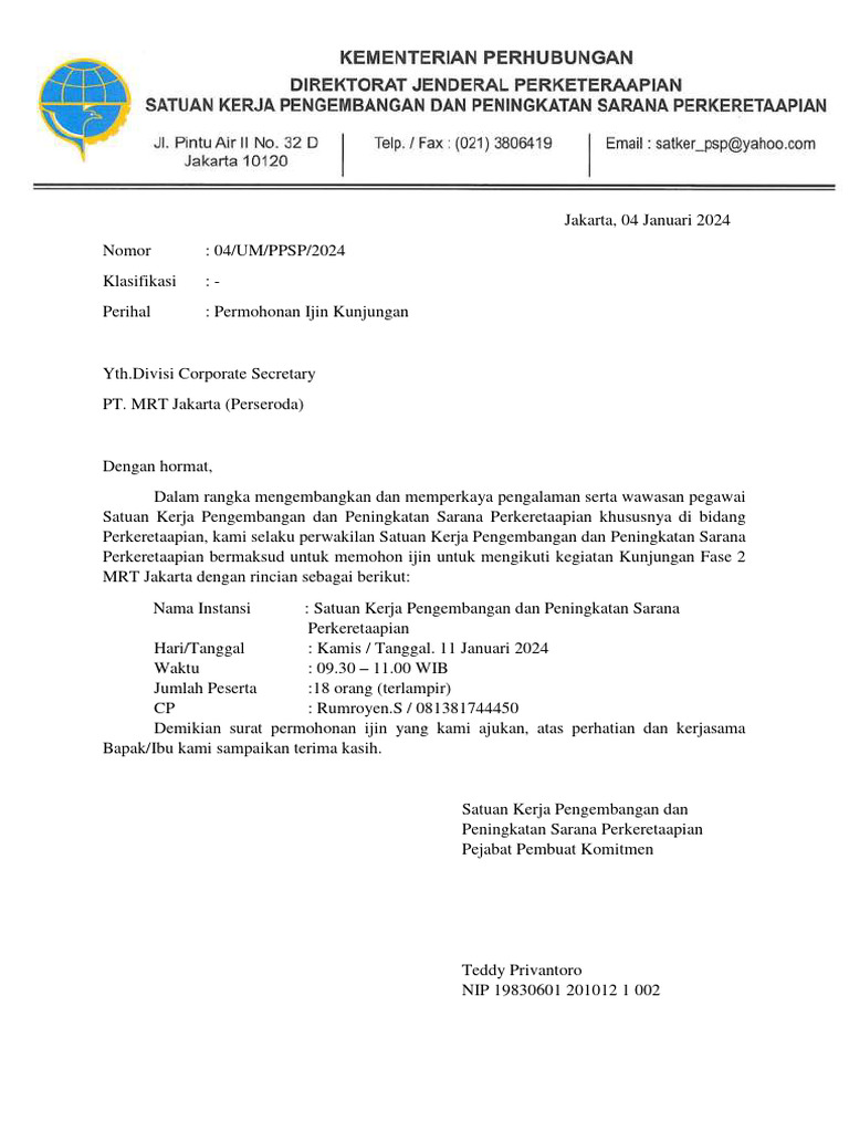 Surat Kunjungan Fase 2 MRT Jakarta | PDF