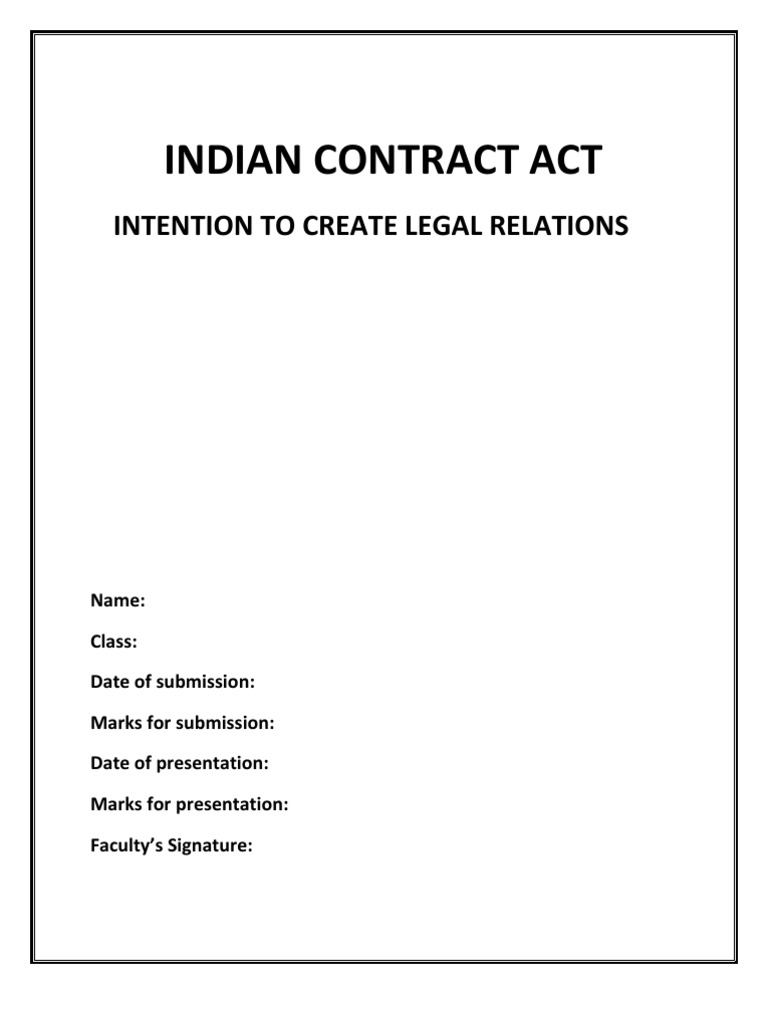 Indian Contract Act: Intention To Create Legal Relations | PDF ...