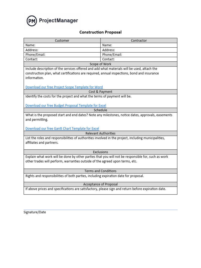 Construction Proposal Template ProjectManager WLNK | PDF