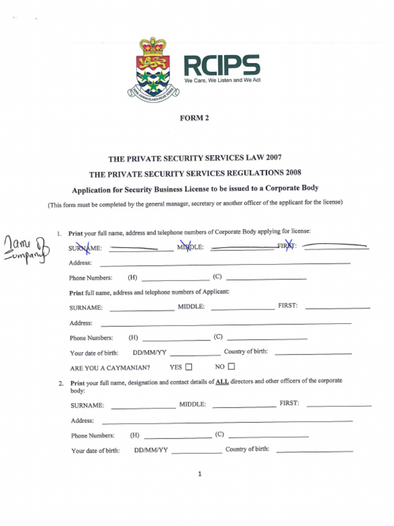 Application For Security Business License To Be Issued To A Corporate ...