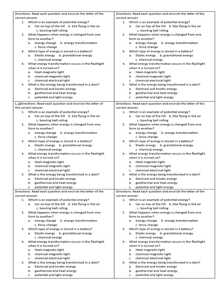 Energy Transformation Quiz | PDF