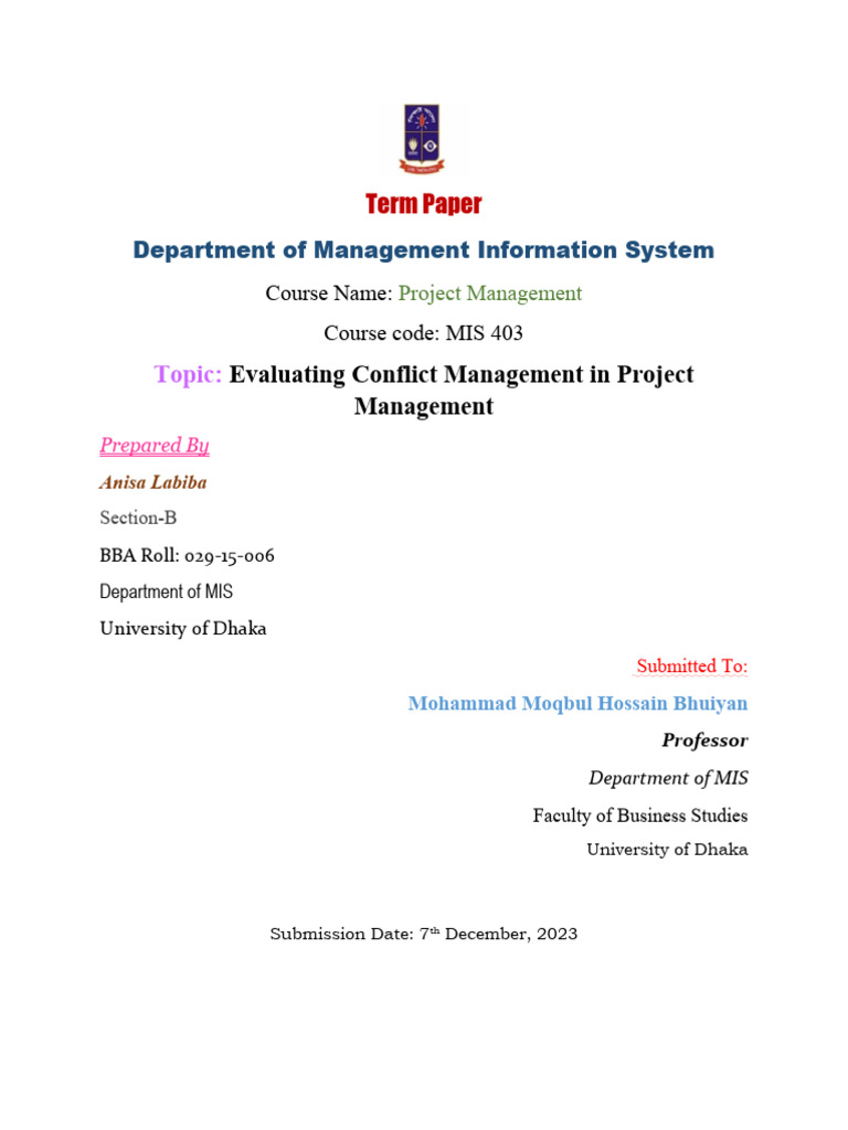 Anisa Term Paper Project Management | PDF | Career & Growth