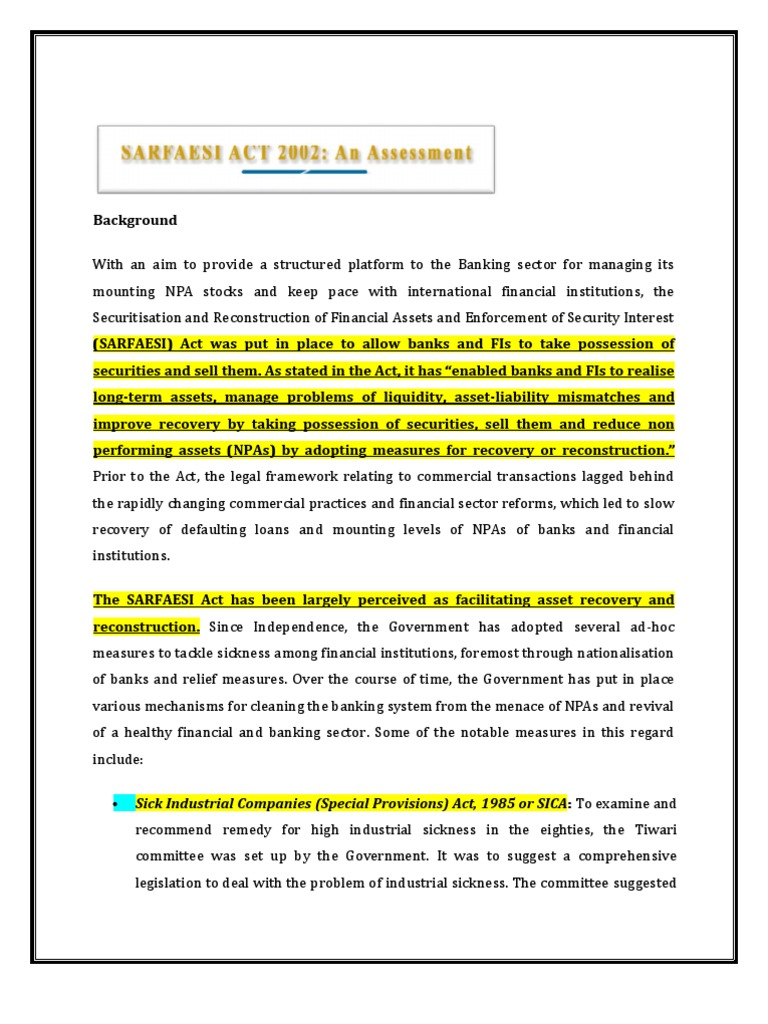 SARFESI Act Background | PDF