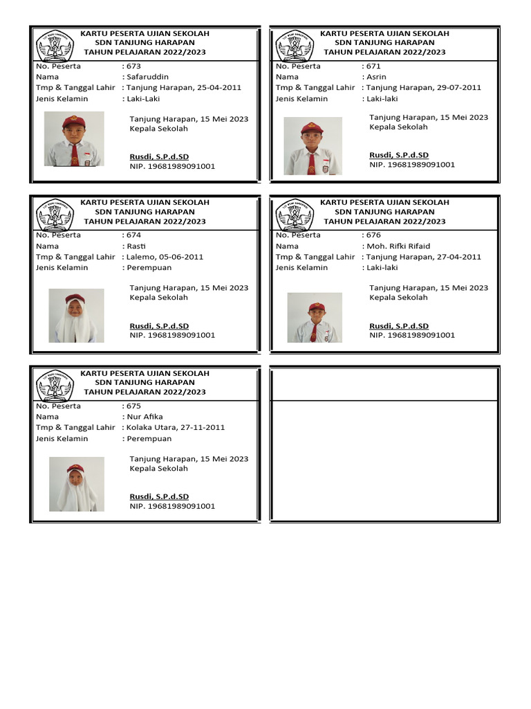 Kartu Peserta Ujian Sekolah | PDF