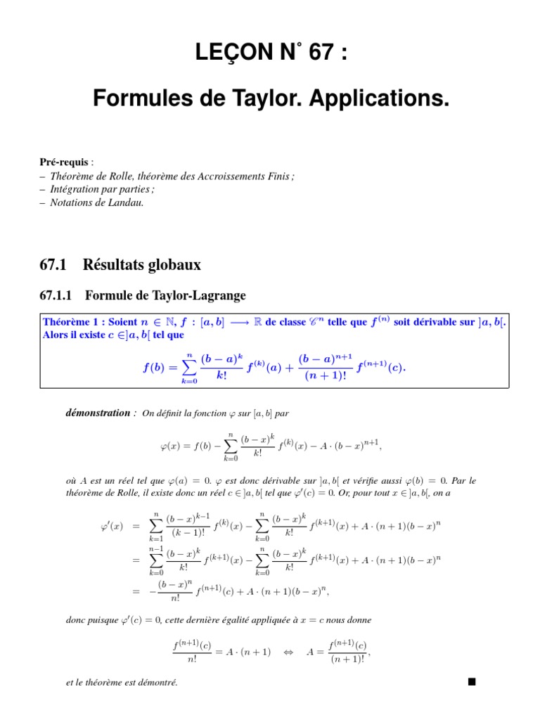 Formule de Taylor - Analyse 1 | Limite (mathématiques) | Fonction ...