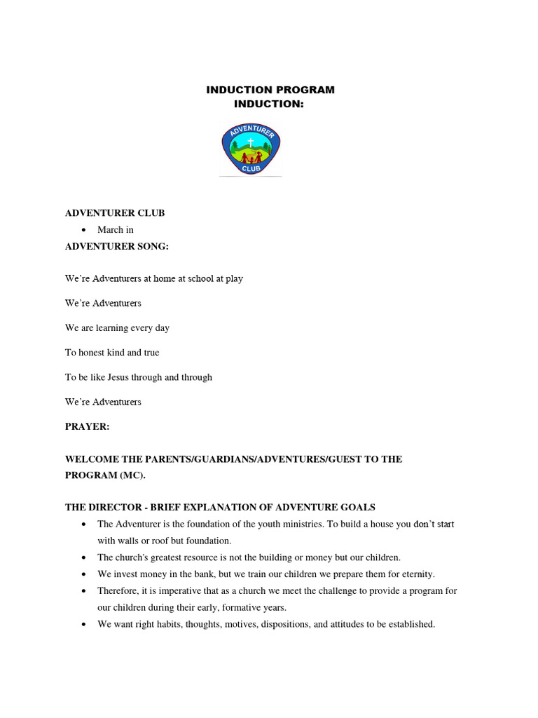 Adventurer and Pathfinder Induction Program | PDF