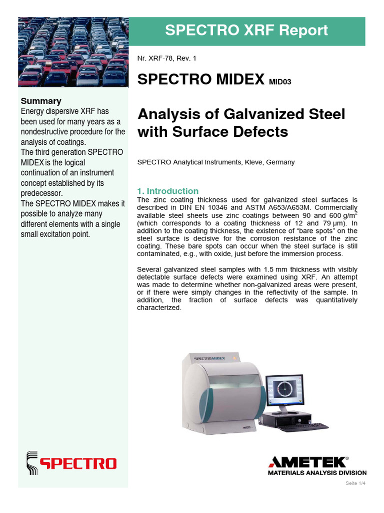 SPECTRO MIDEX R XRF78 Analysis of Galvanized Steel 0113 | PDF
