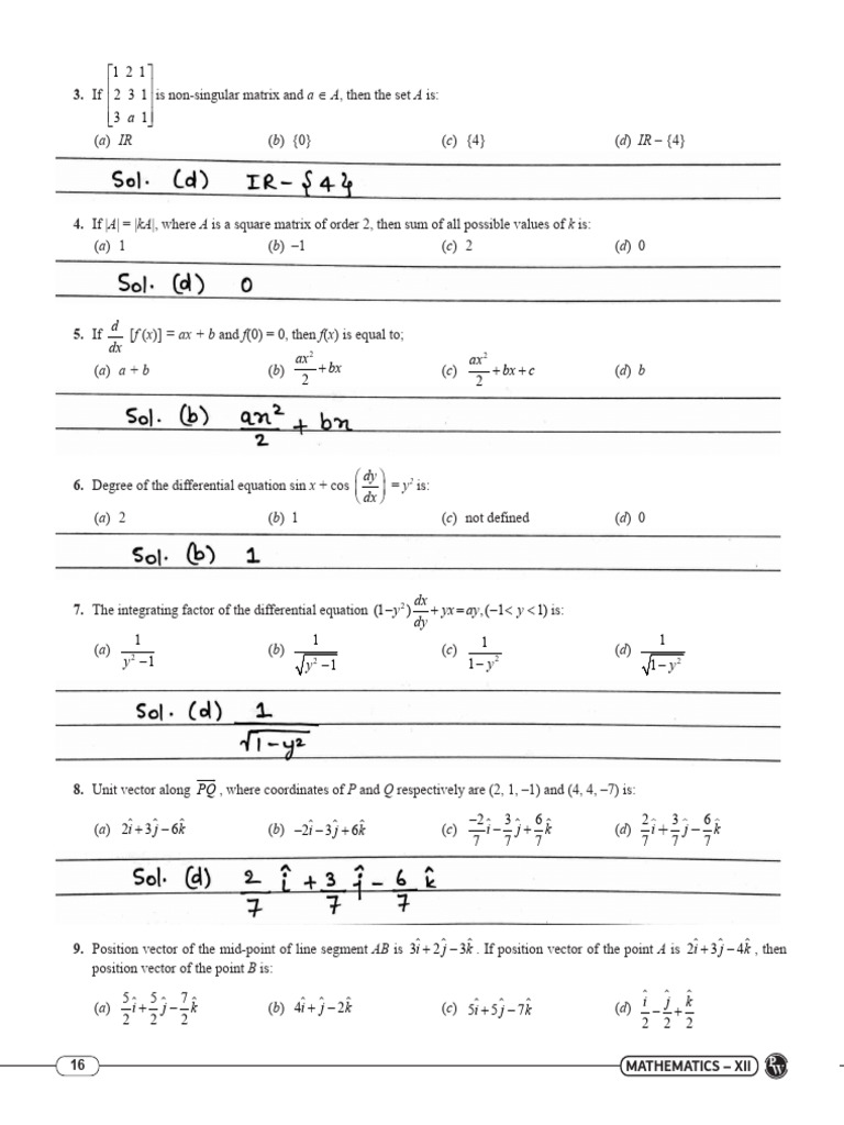 Handwritten Answer Sheet for Math XII | PDF