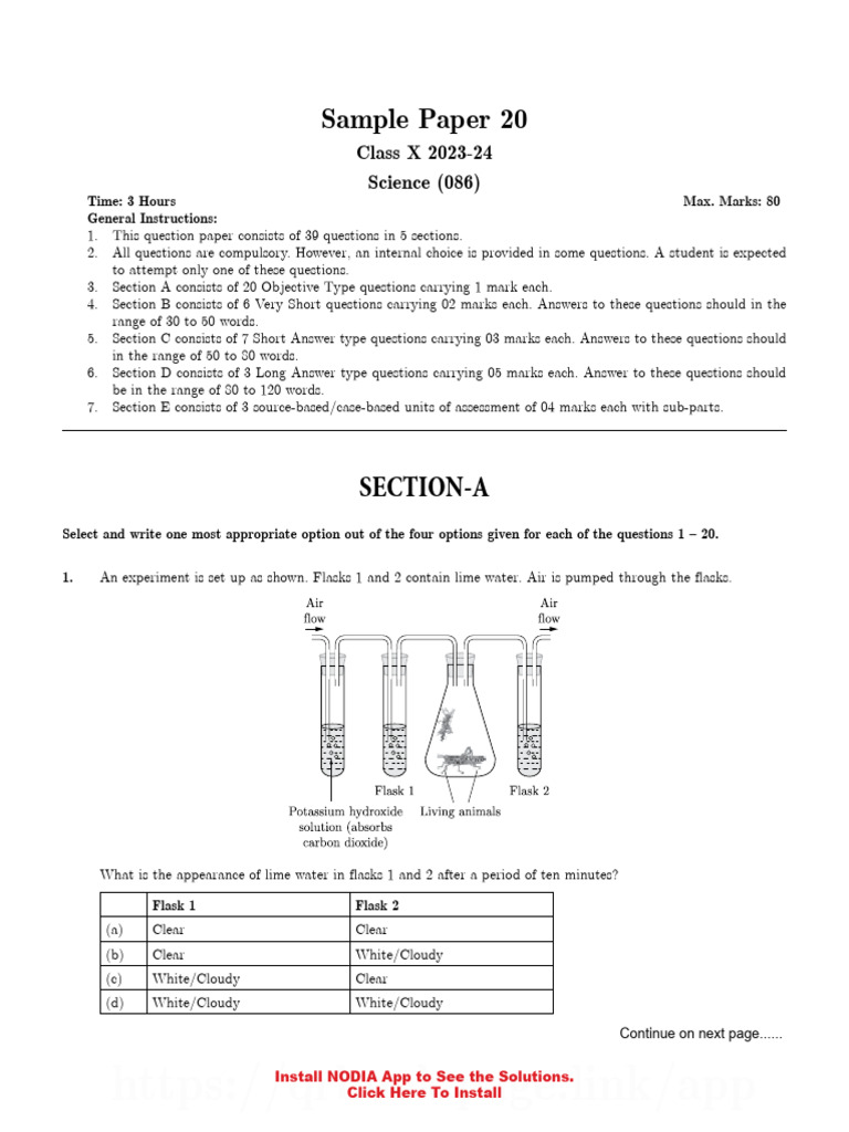 CBSE Class 10 Science Sample Paper 20 | PDF