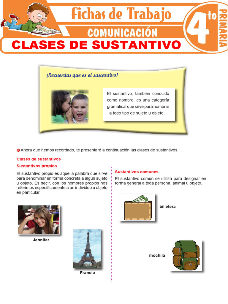 Clases de Sustantivo para Cuarto Grado de Primaria | PDF