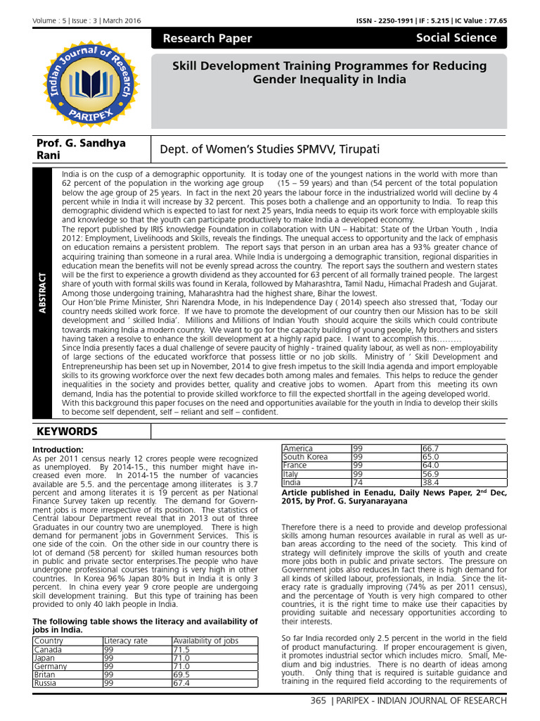 Skill Development Training Programmes For Reducing Gender Inequality in India - March - 2016 ...