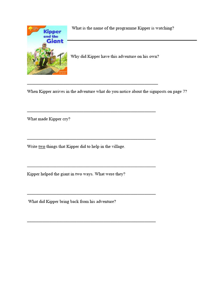 Kipper and The Giant Comprehension | PDF