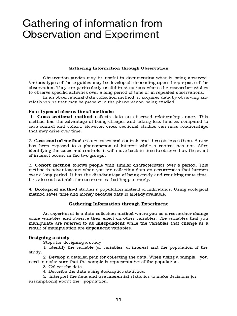 Topic 7 Gathering of Information From Experiment and Observation | PDF