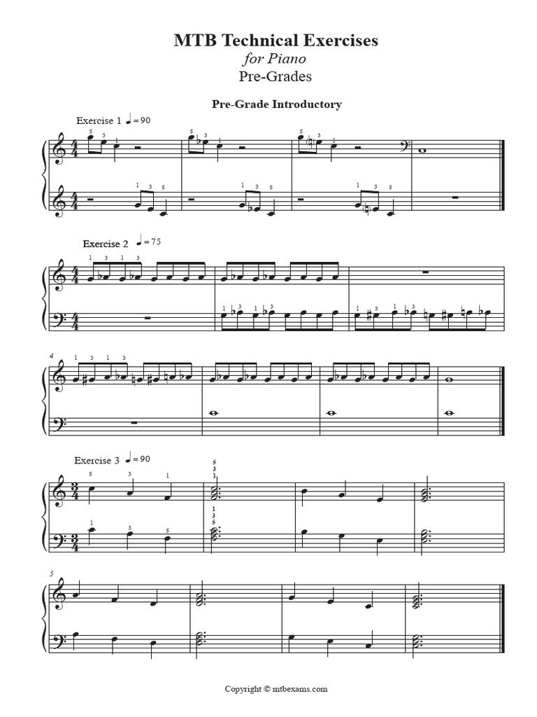 MTB Technical Exercises For Piano Pre Grades Score | PDF