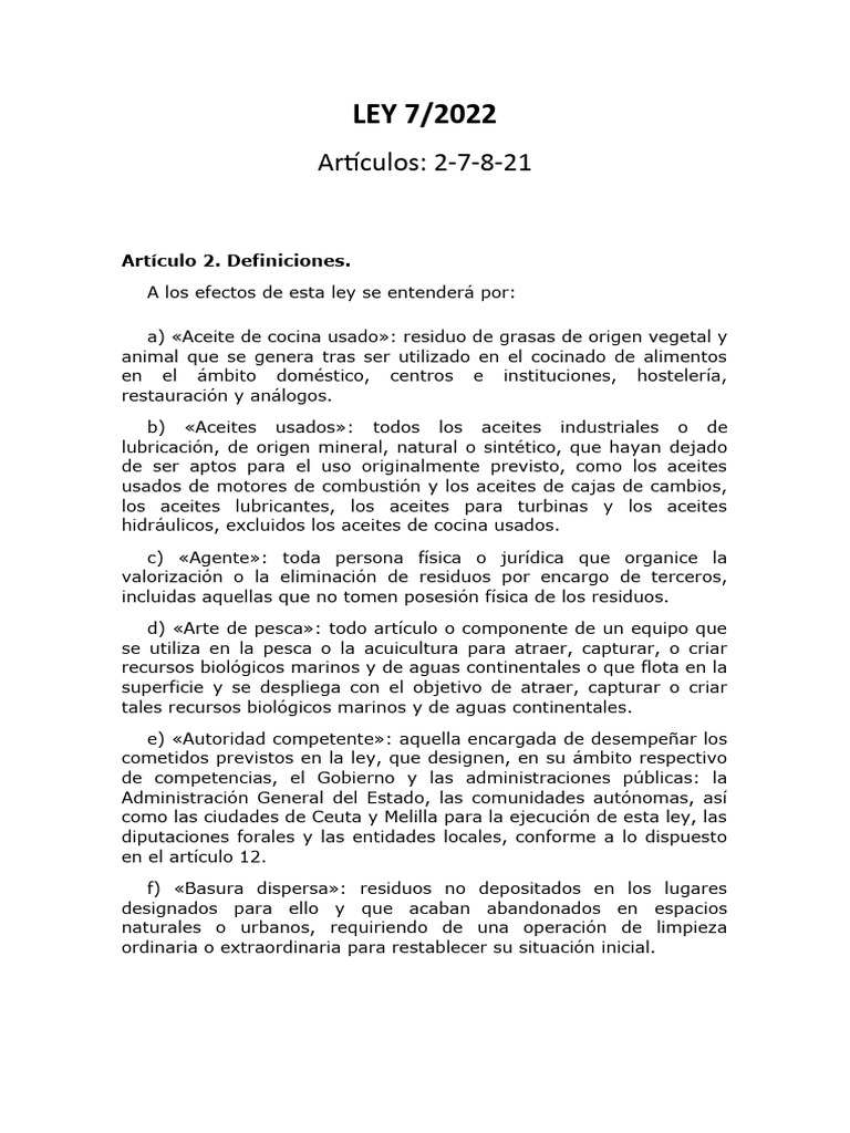 LEY 7-2022 | PDF | Residuos | Reciclaje