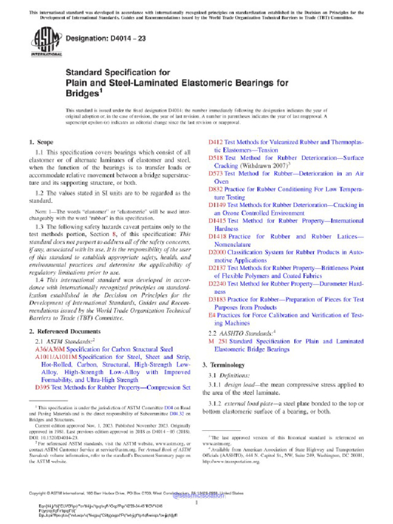 ASTM D4014 23 Standard Specification For Plain and Steel Laminated | PDF