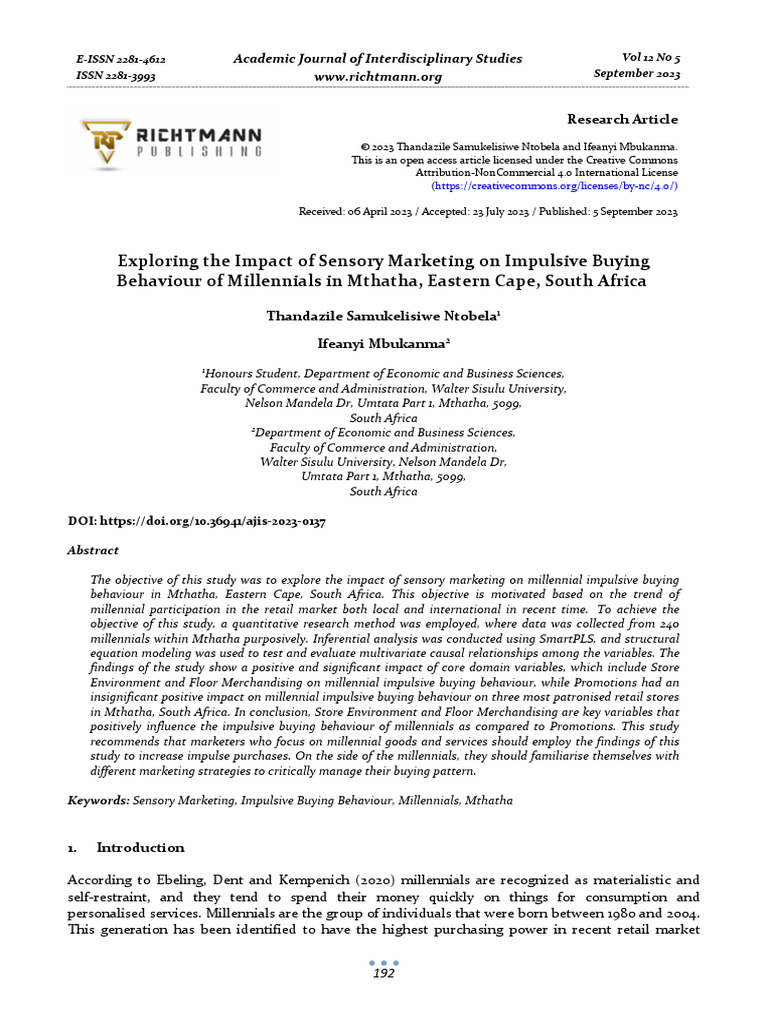 Exploring The Impact of Sensory Marketing On Impulsive Buying Behaviour of Millennials in ...