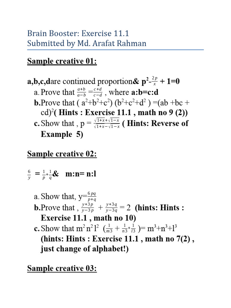 Math Exercises On Continued Proportions Pdf