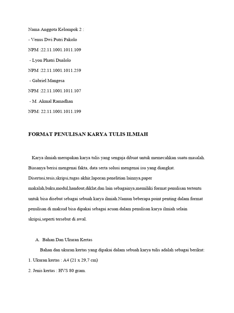 Rangkuman Format Penulisan Karya Tulis Ilmiah | PDF