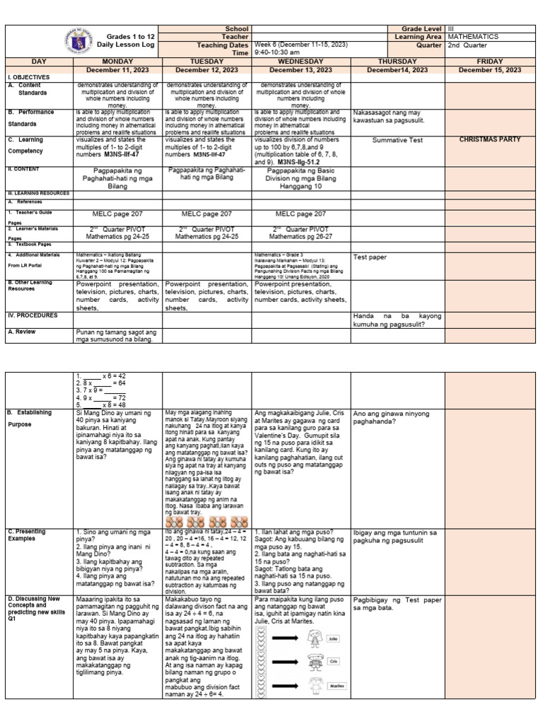 DLL Mathematics Q2 Week 6 | PDF