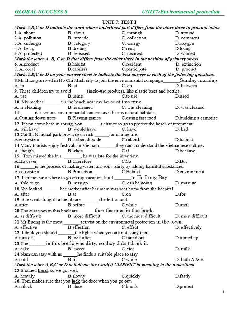 Unit 7 - Practice Test | PDF