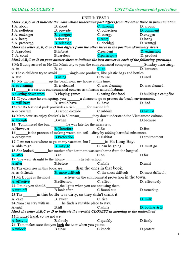 Unit 7 - Practice Test-Key | PDF