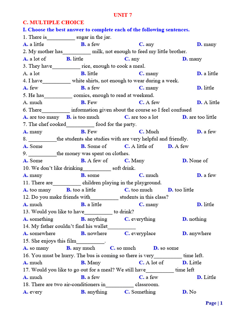 Multiple Choice E9 (Unit 7-12) | PDF Multiple Choice E9 (Unit 7-12) | PDF