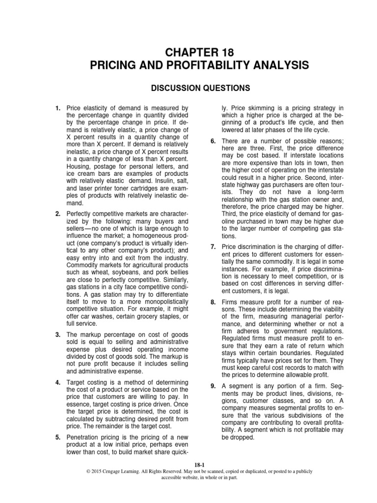 CH 18 Pricing and Profitability Analysis | PDF