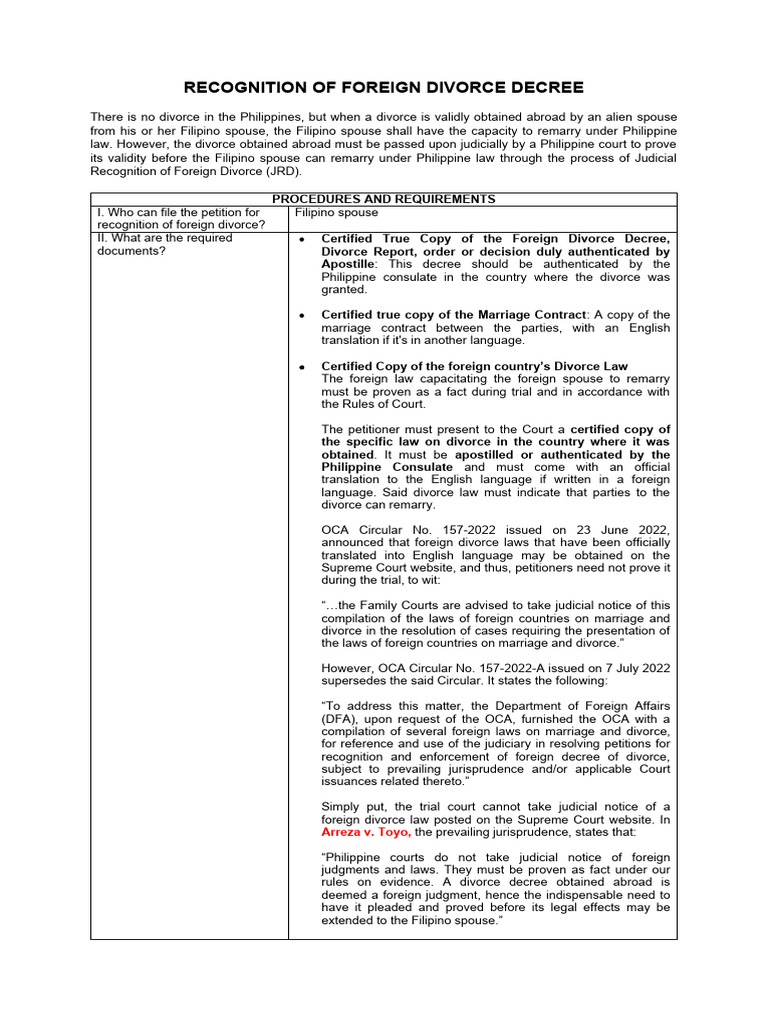 Recognition of Foreign Divorce Decree | PDF