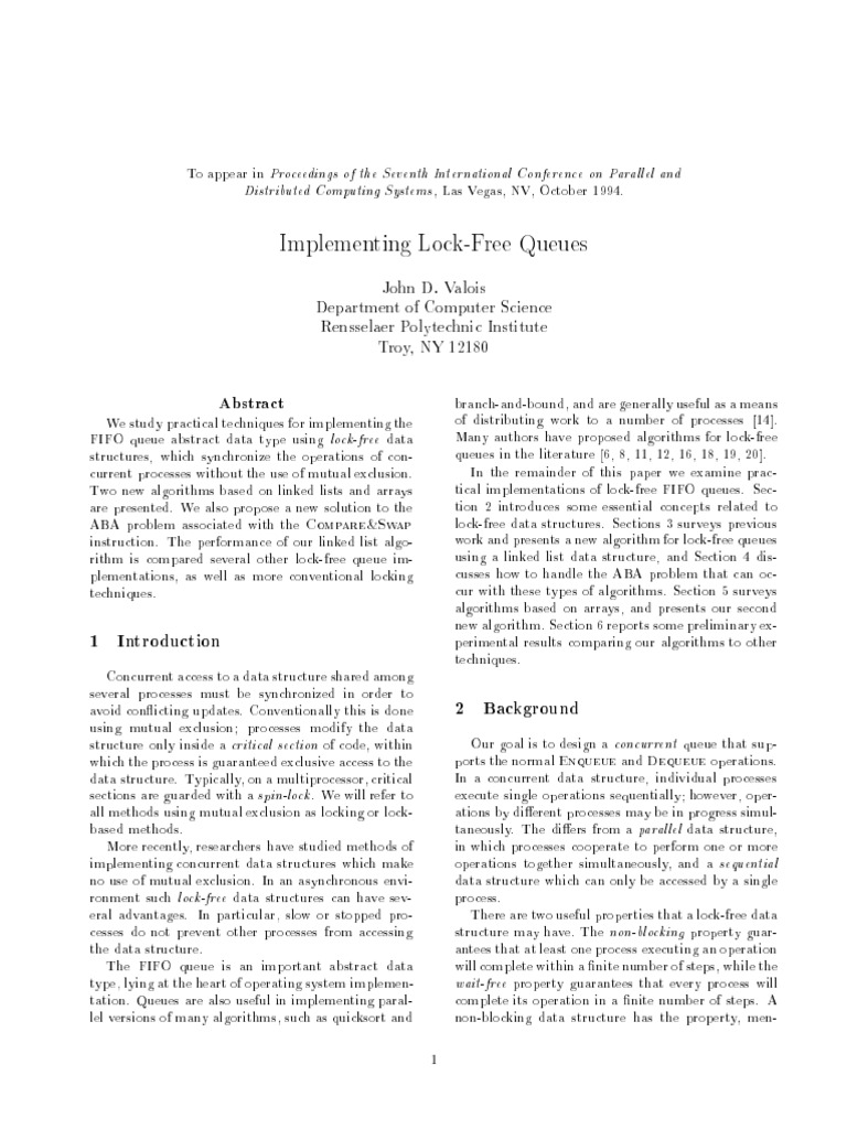 Implement Lock-Free Queue | PDF Implement Lock-Free Queue | PDF