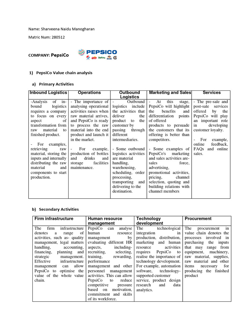 Value Chain & IFAS ANALYSIS (PepsiCo) | PDF