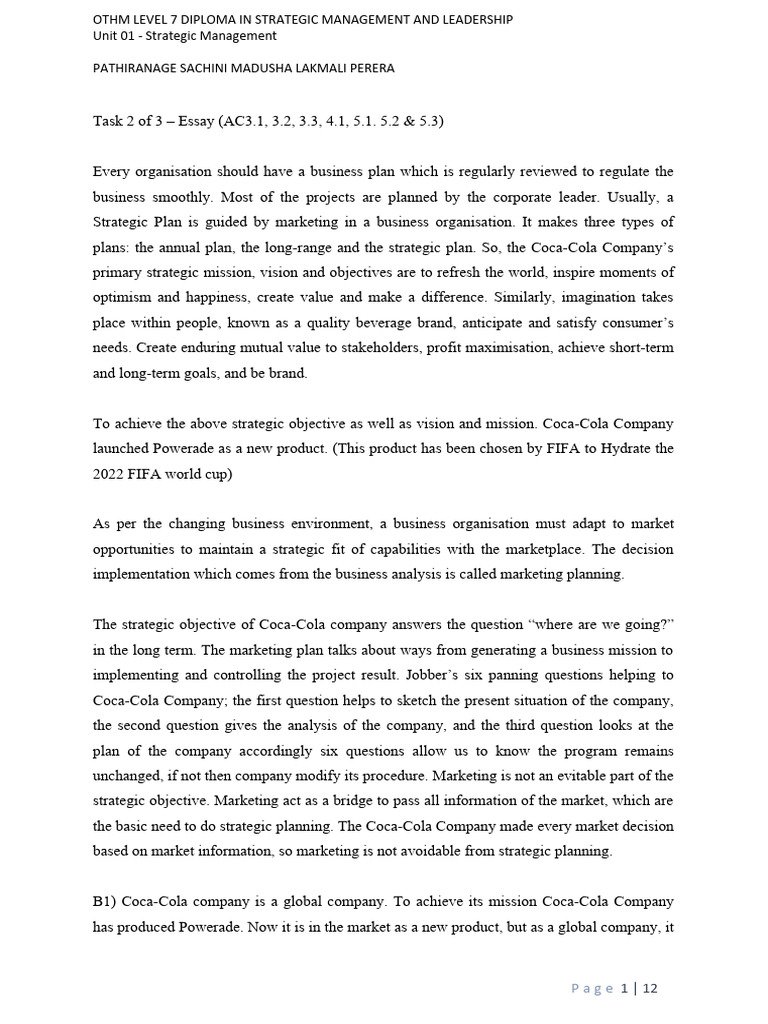 Strategic Managment - Assignment | PDF