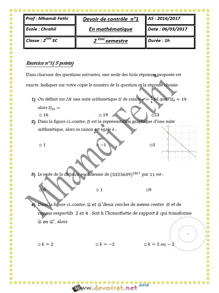 Devoir de Contrôle N°1 - Math - 2ème Sciences (2016-2017) MR Mhamdi ...