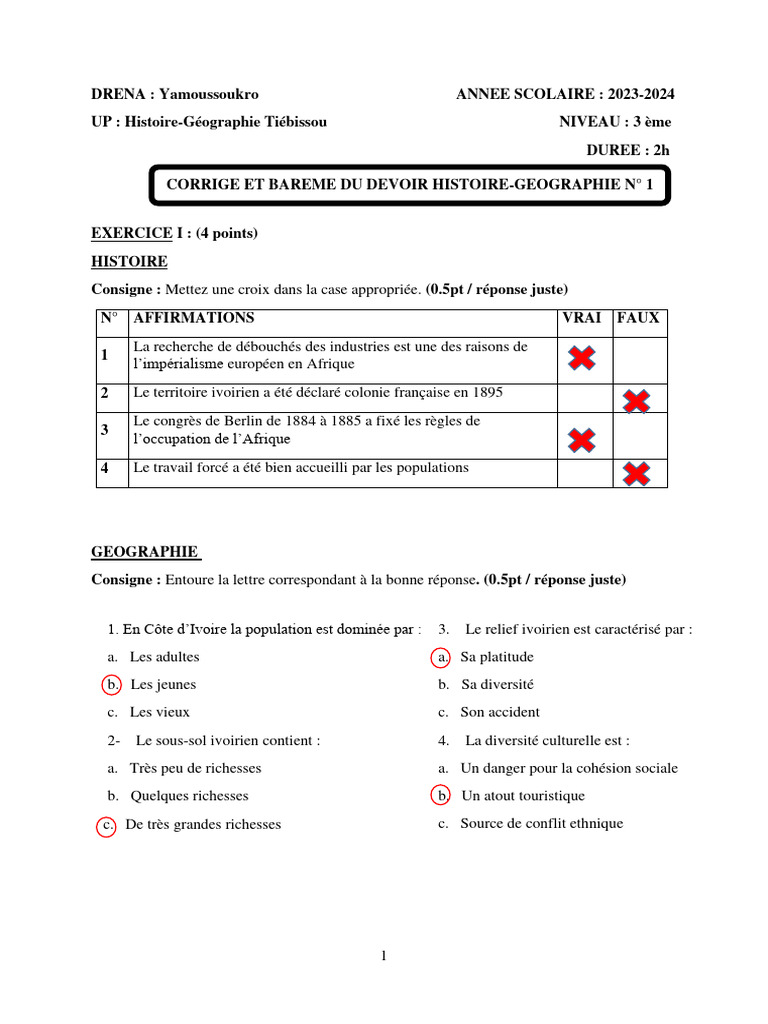 Bareme Et Corrige Du Devoir UP TROISIEME - Copie | PDF