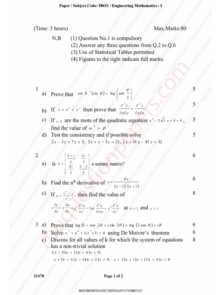 Be - First Year Engineering - Semester 1 - 2022 - December - Engineering Mathematics I M1rev ...