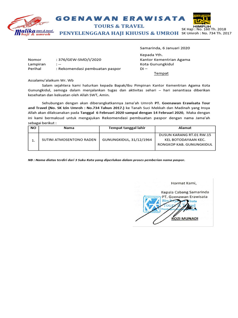 Surat Rekom Ibu Sutini (Ibu Desy) | PDF