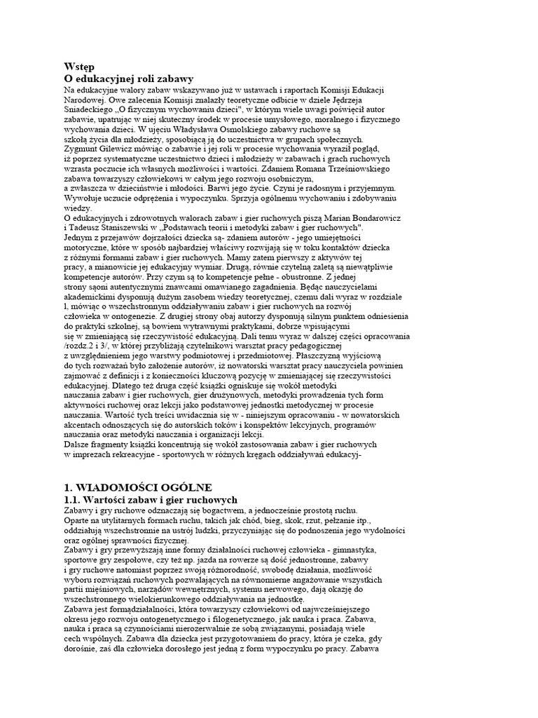 Bondarowicz - Podstawy Teorii I Metodyki Zabaw I Gier Ruchowych | PDF