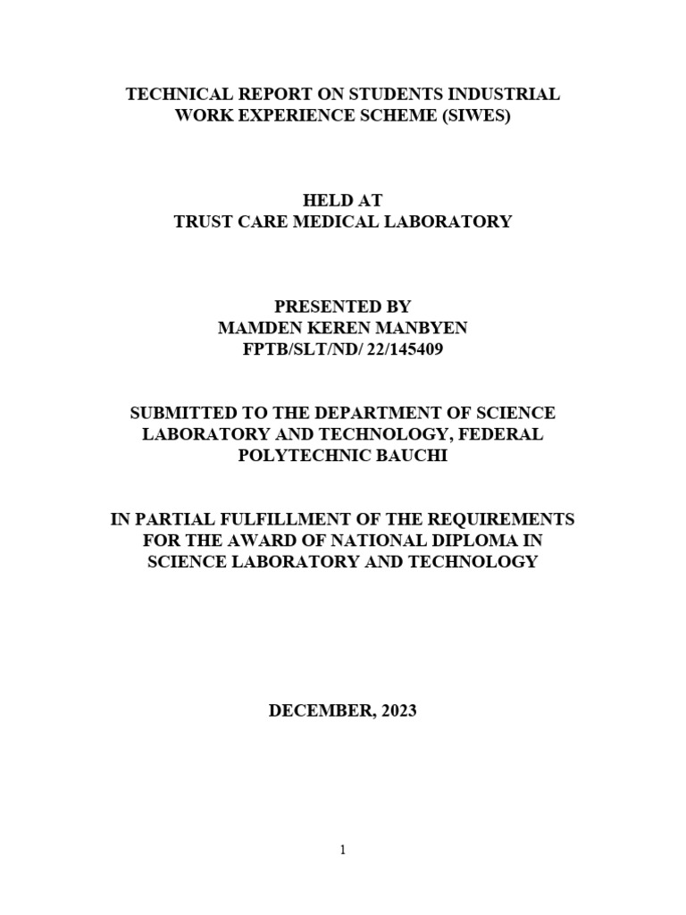 Technical Report On Students Industrial Work Experience Scheme | PDF