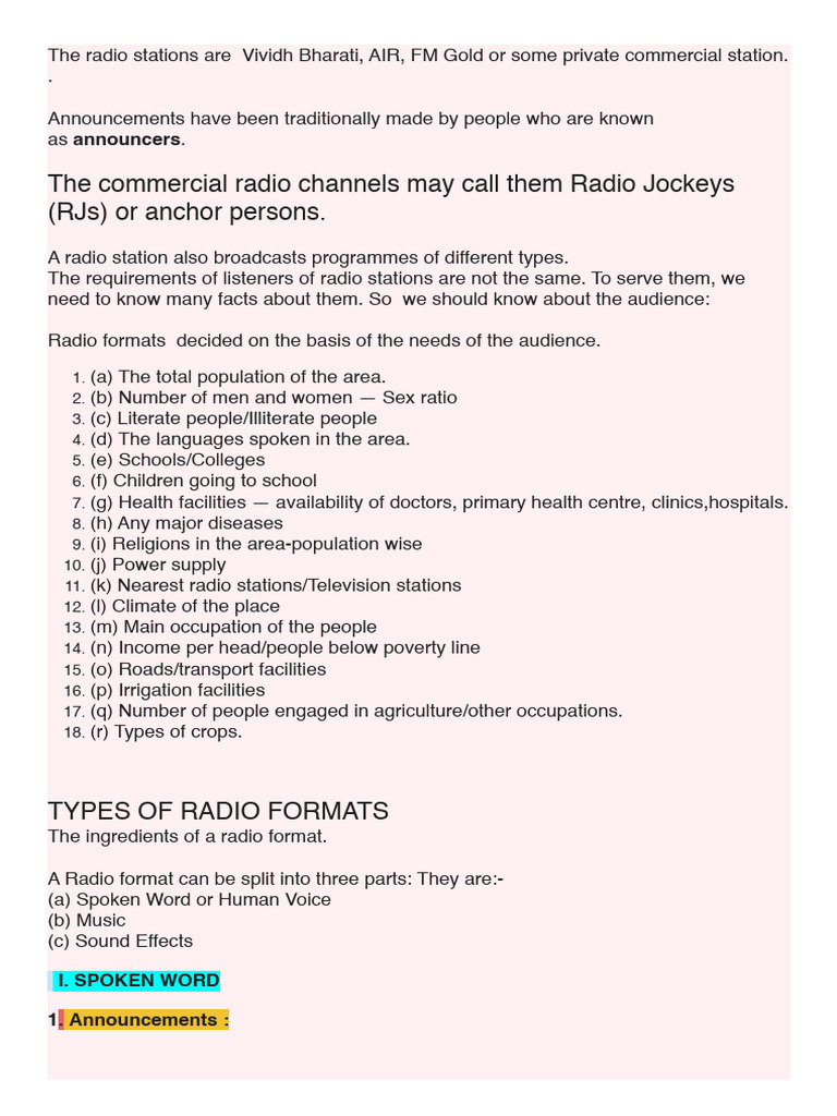 Formats of Radio Programmes | PDF